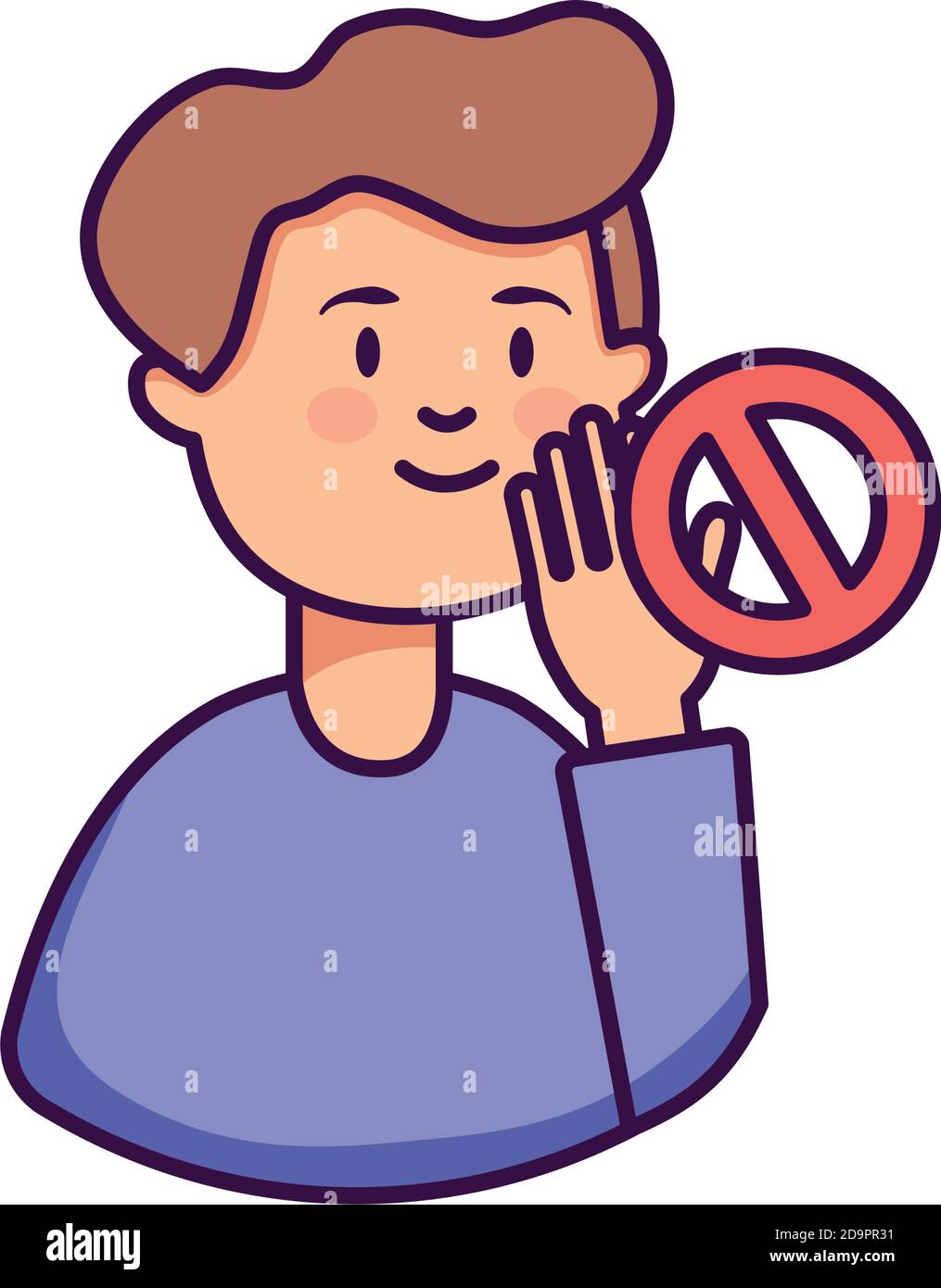 cartoon man touching his face and the forbidden sign over white ...