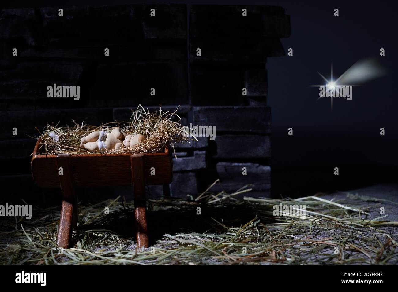 Birth of Jesus. Christmas nativity scene. Manager and star Stock Photo ...