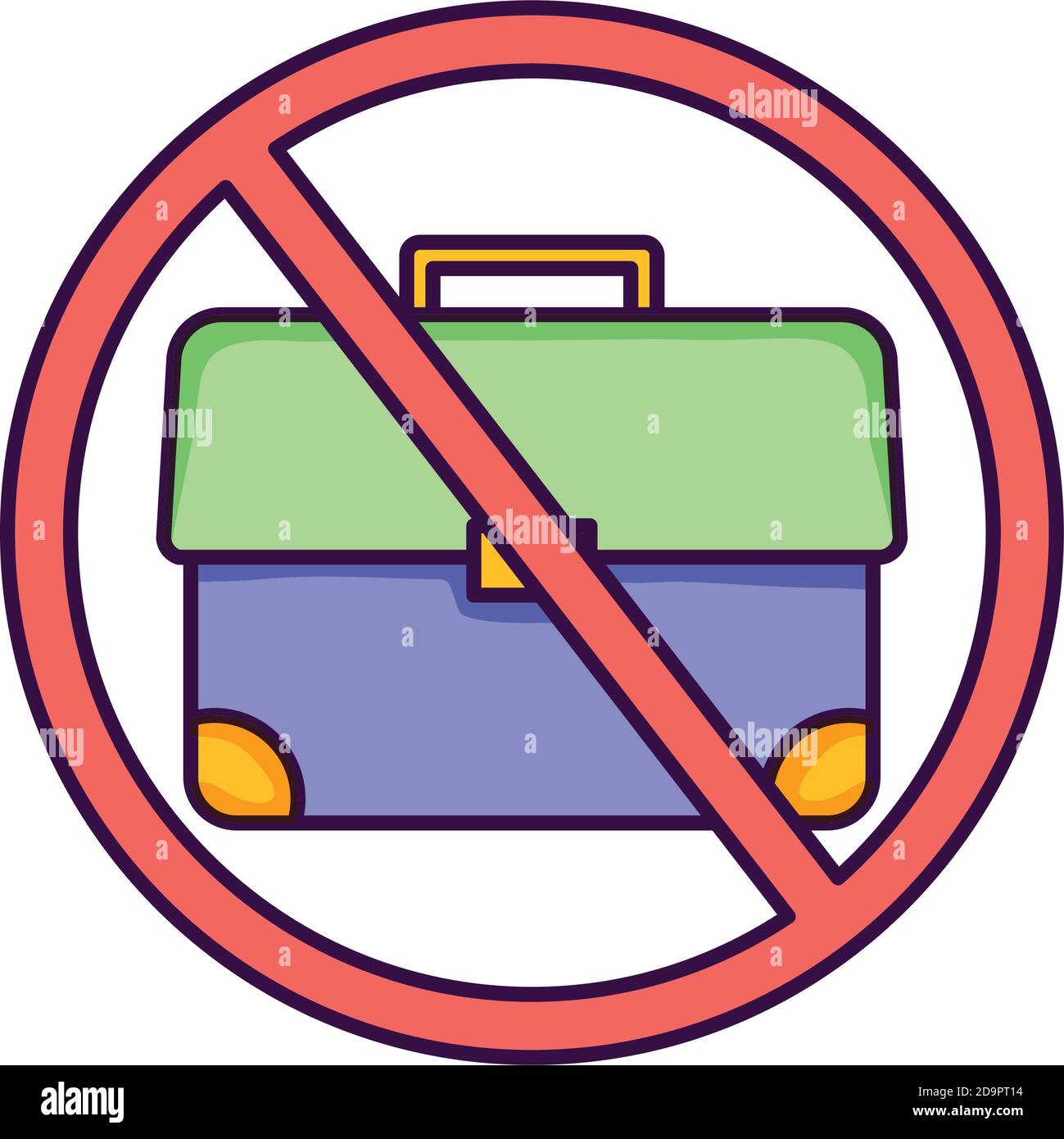 forbidden to work signal, prohibited sign with portfolio icon over ...