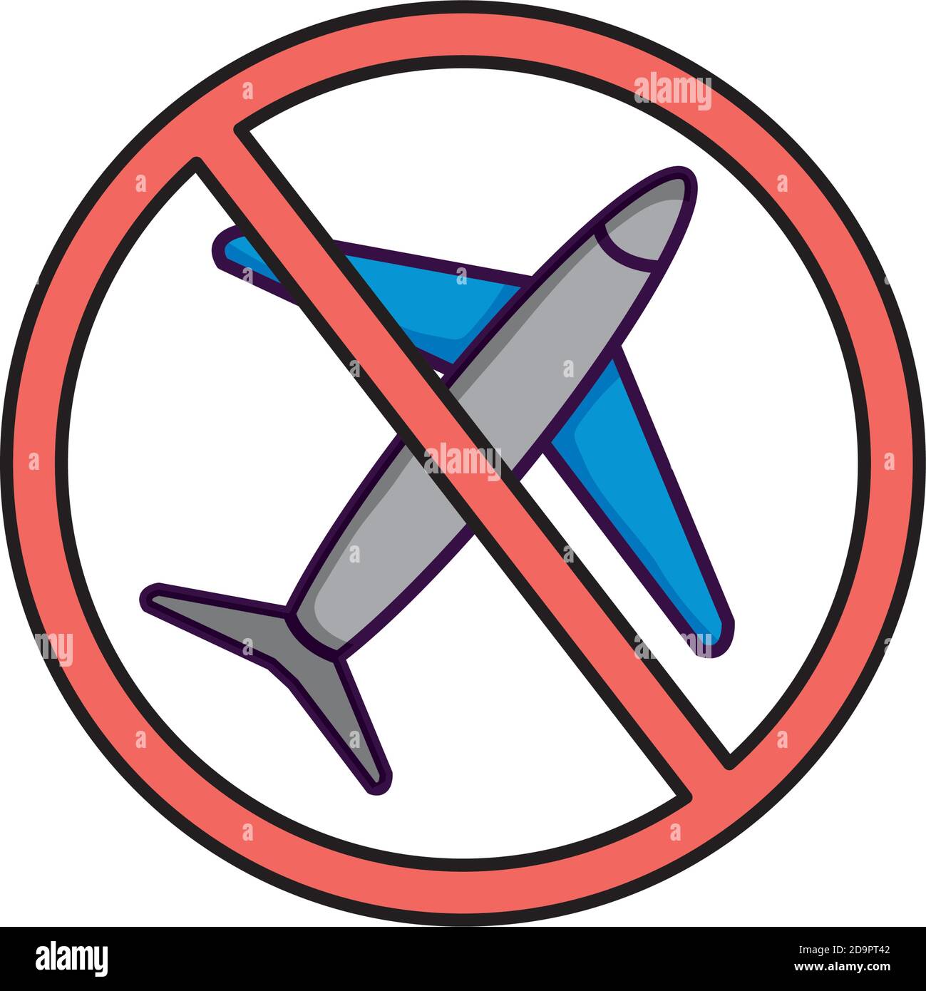 forbidden sign with airplane icon over white background, flat style ...