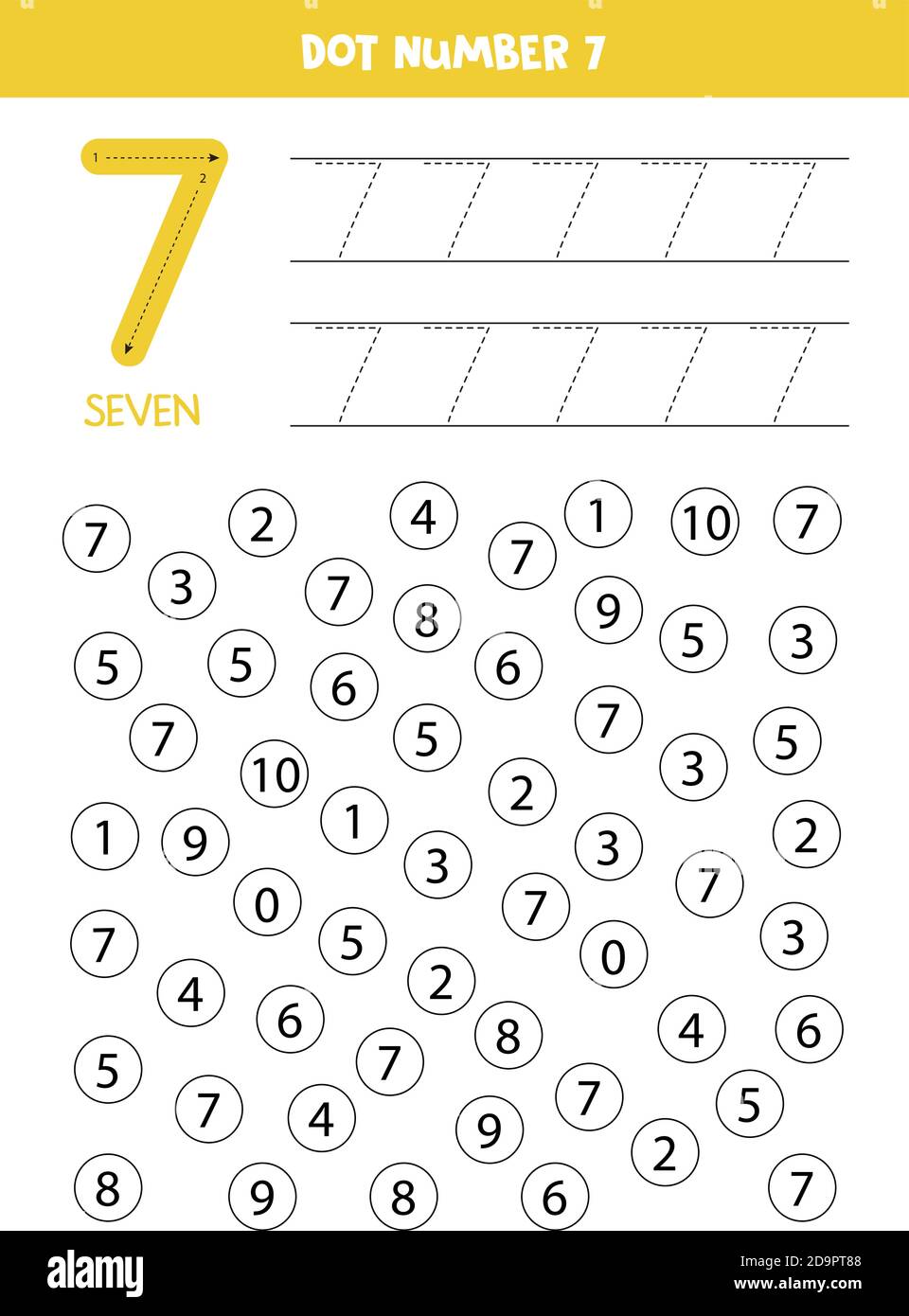 Dot or color all numbers 7. Educational game Stock Vector Image & Art ...