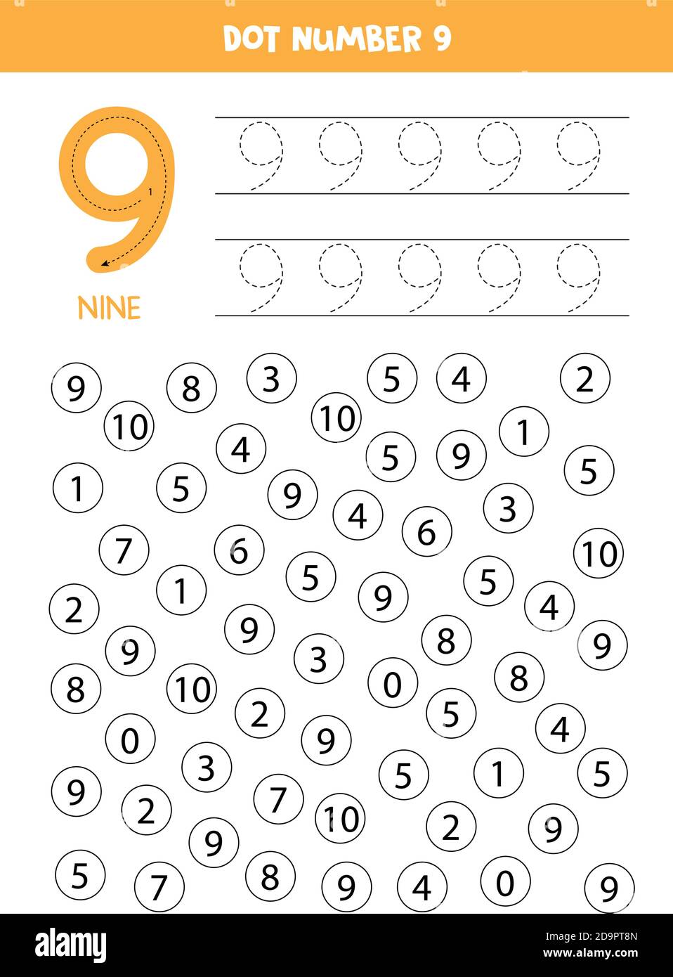 Find and dot number 9. Math game for kids Stock Vector Image & Art - Alamy