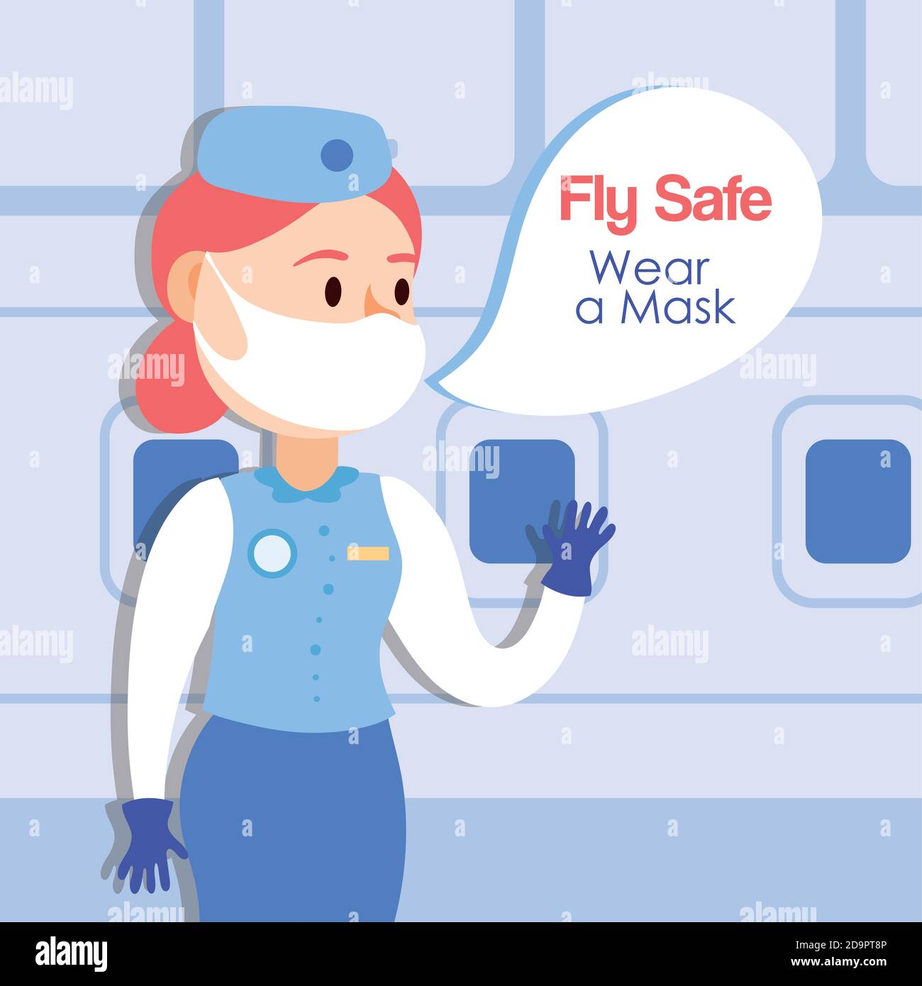 fly safe campaign lettering poster with stewardess talking vector ...