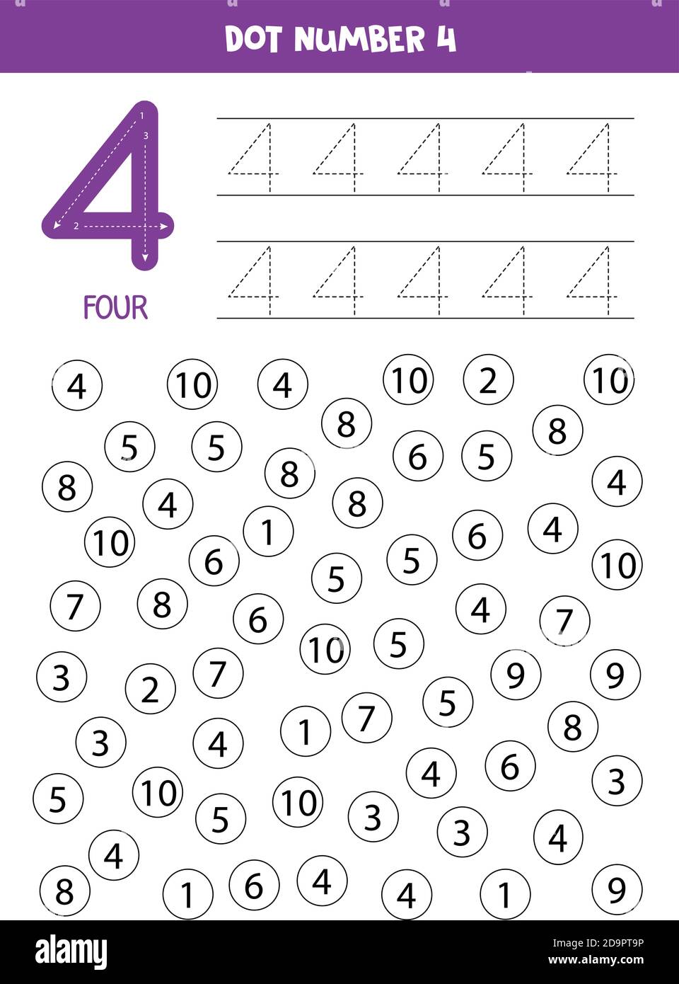 Dot or color all numbers 4. Educational game Stock Vector Image & Art ...