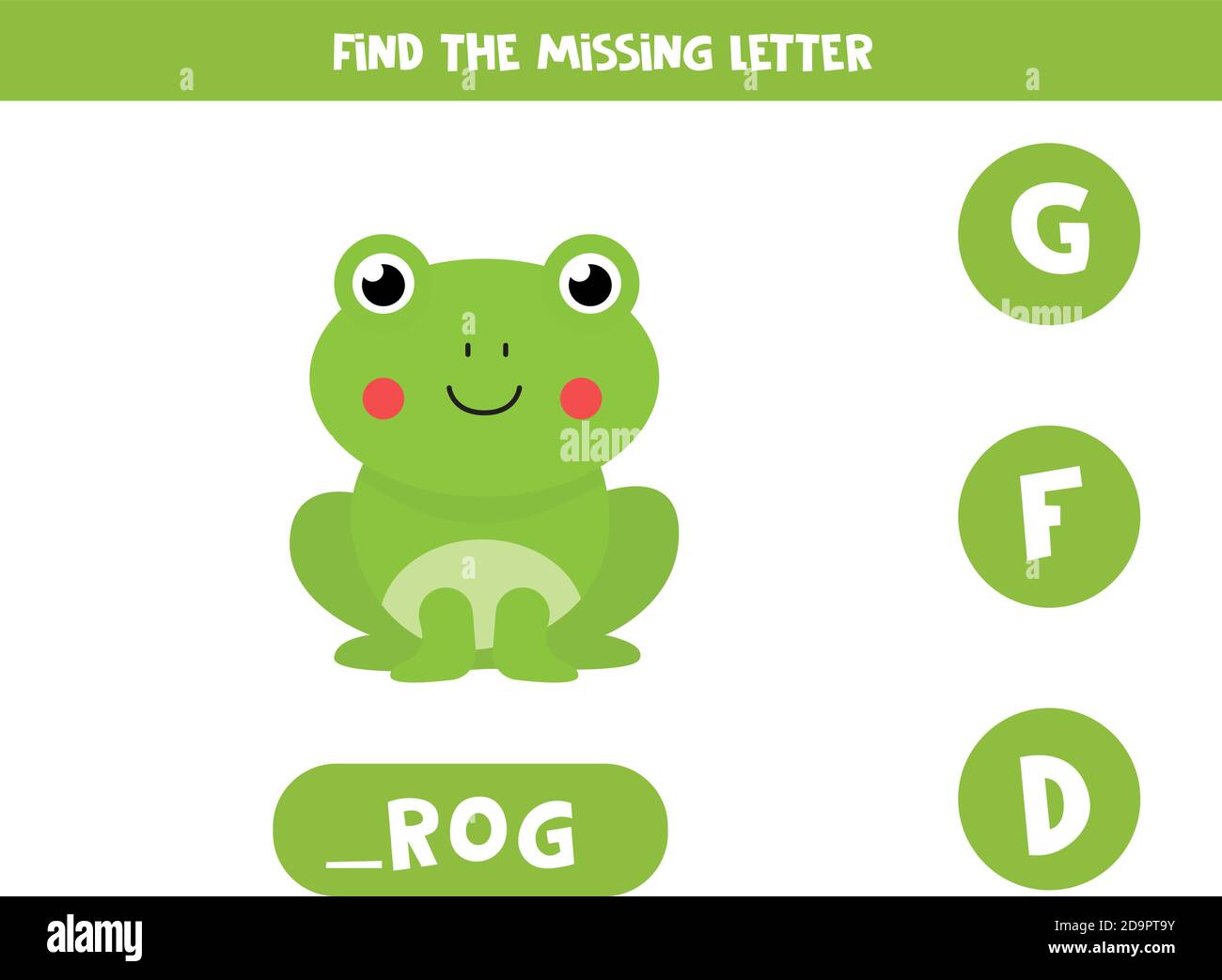 Find missing letter. Carton frog illustration. Logical game Stock ...