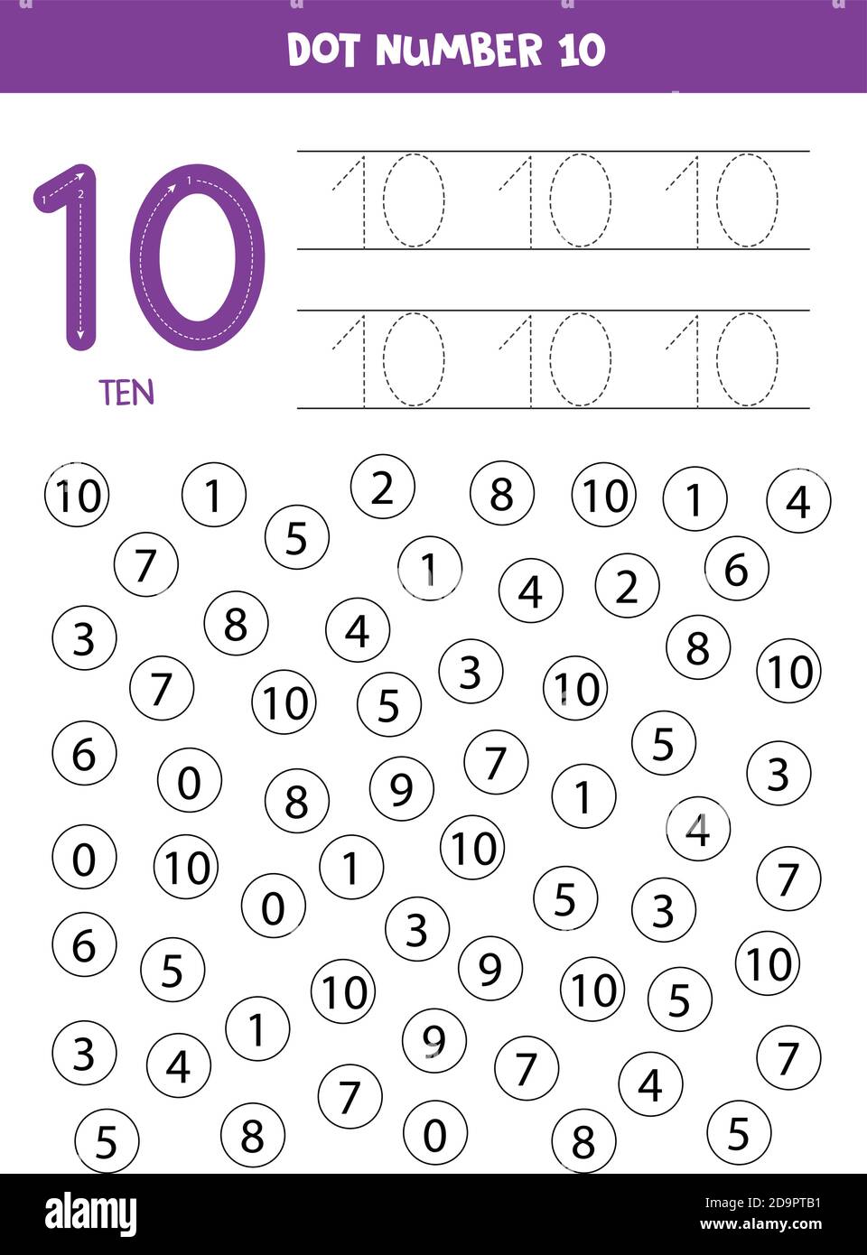 Dot or color all numbers 10. Educational game Stock Vector Image & Art ...