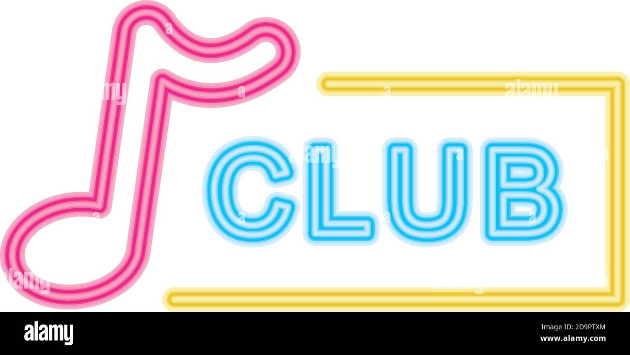 club neon sign with musical note icon over white background, vector ...