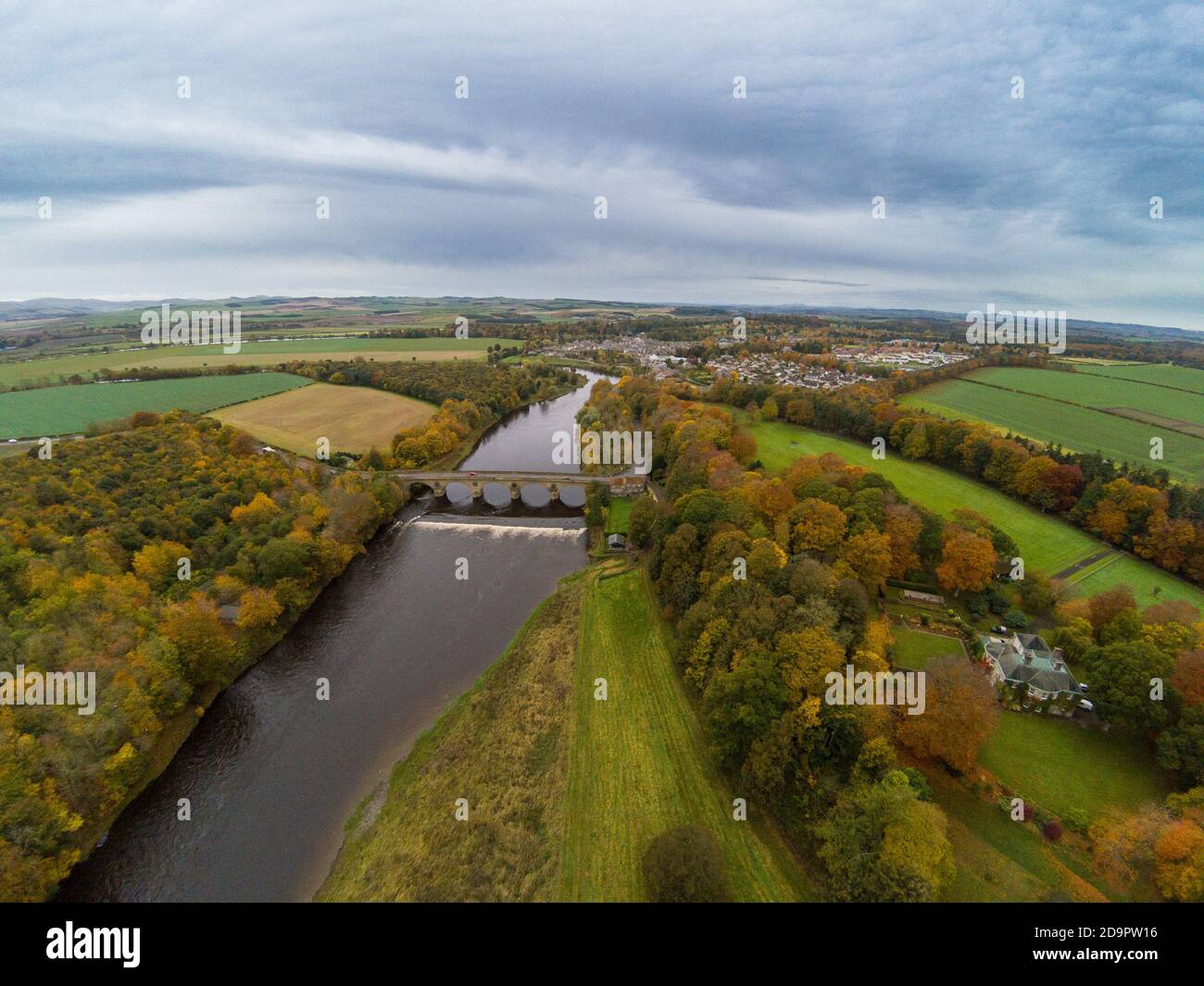 Coldstream Bridge crossing the River Tweed from Scotland into England ...