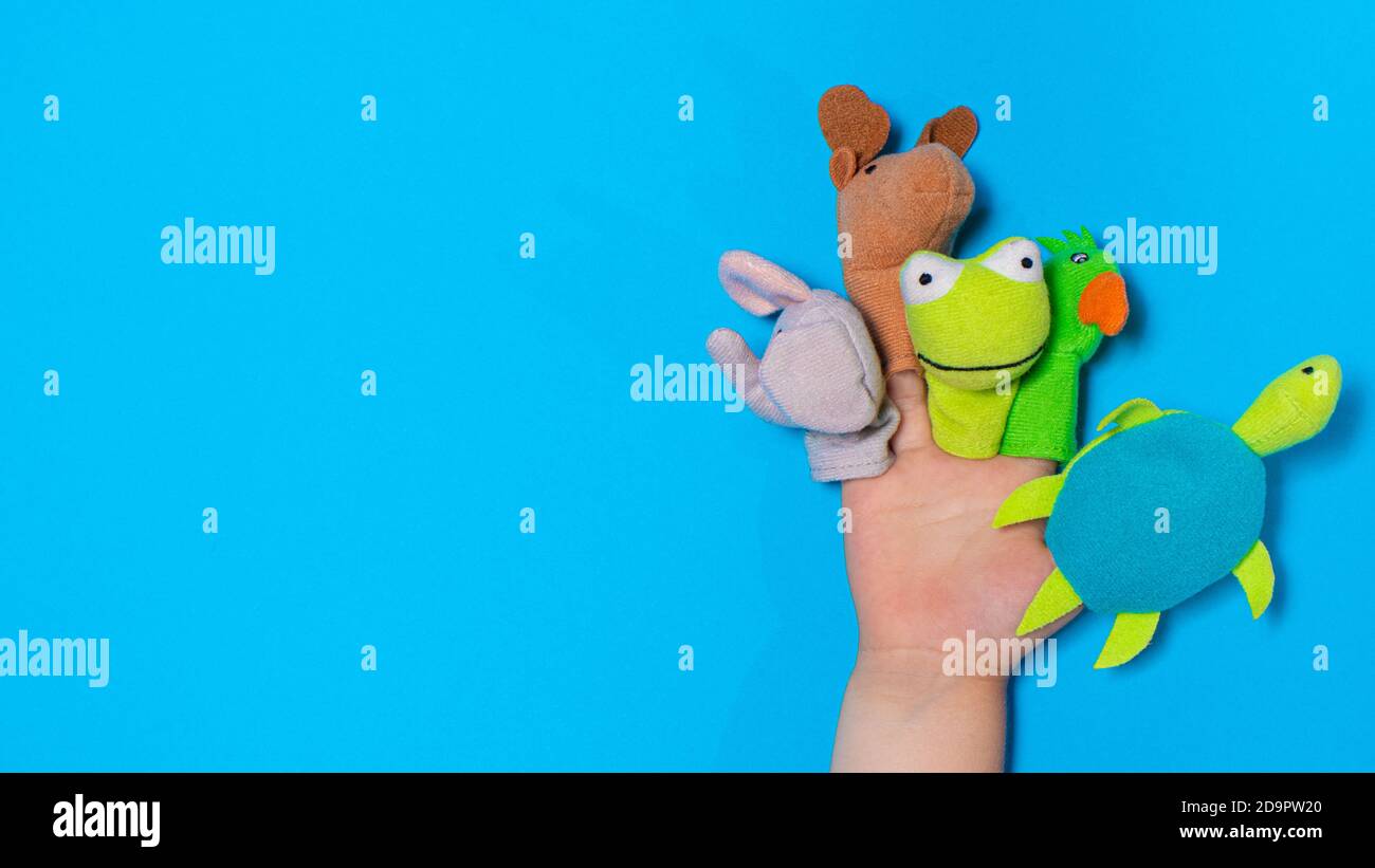 Banner for toy store, animals for finger theater Stock Photo - Alamy