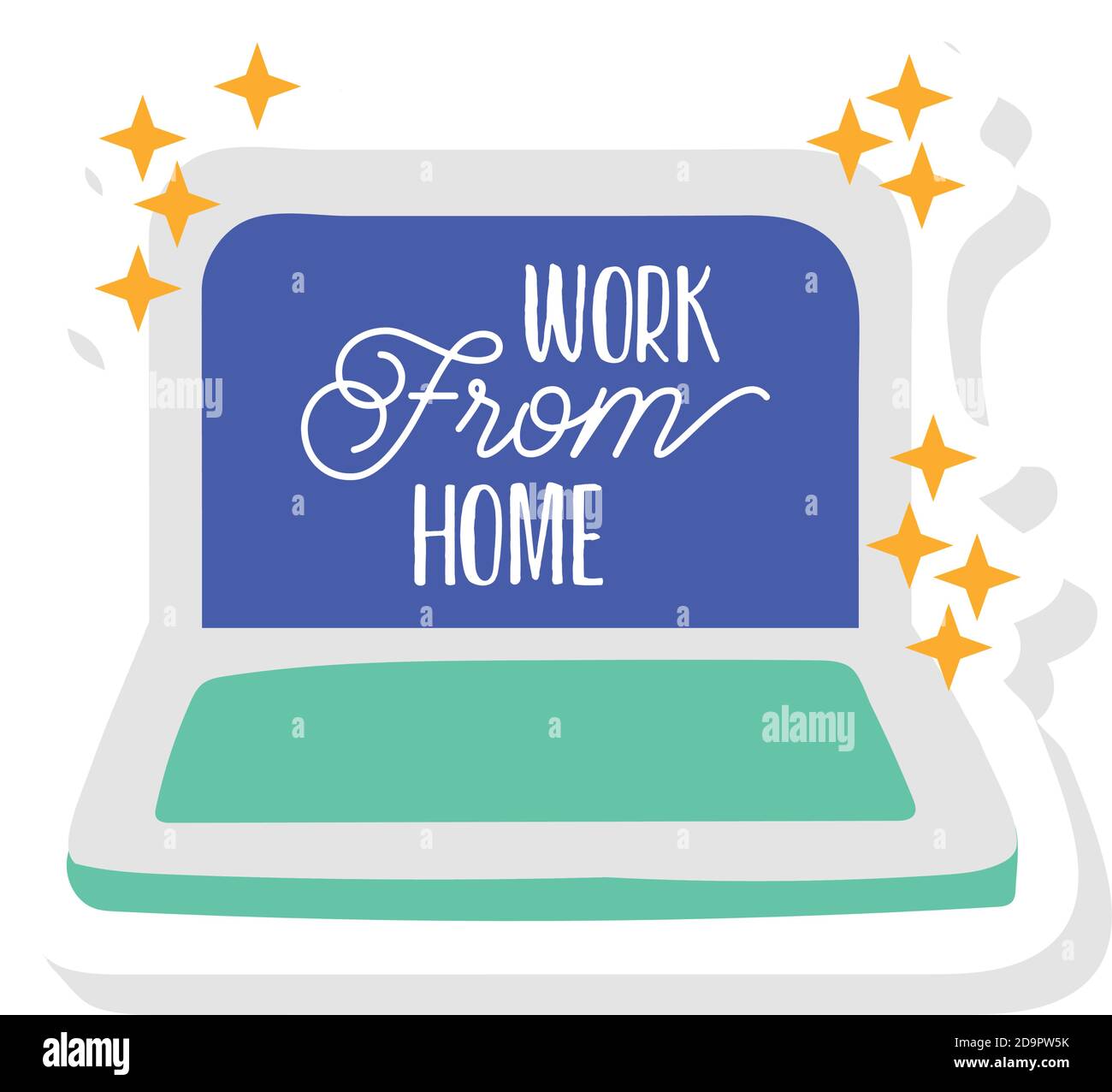 work from home lettering campaign with laptop vector illustration ...
