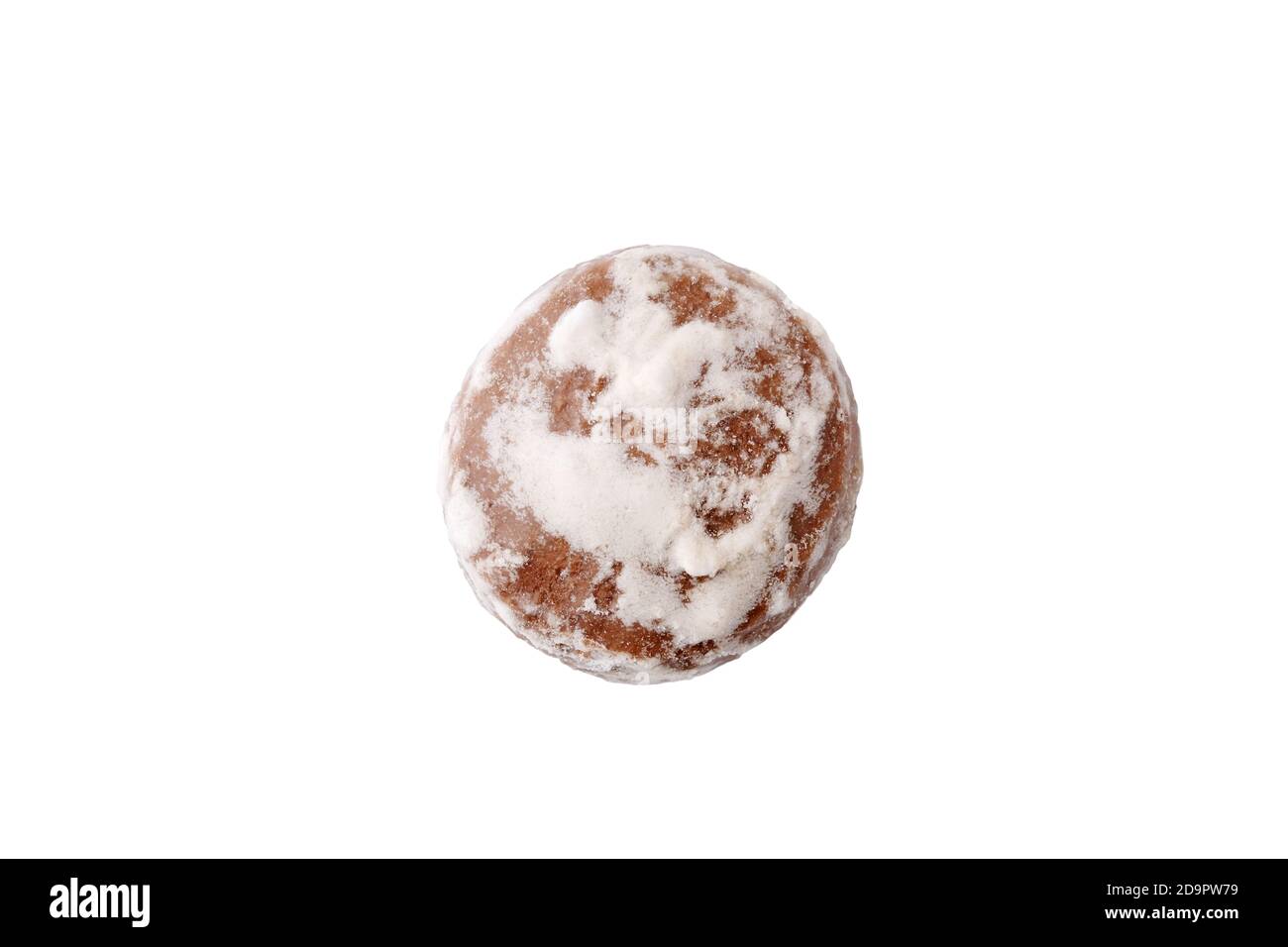 Traditional round gingerbread isolated on white. Close up and space for ...
