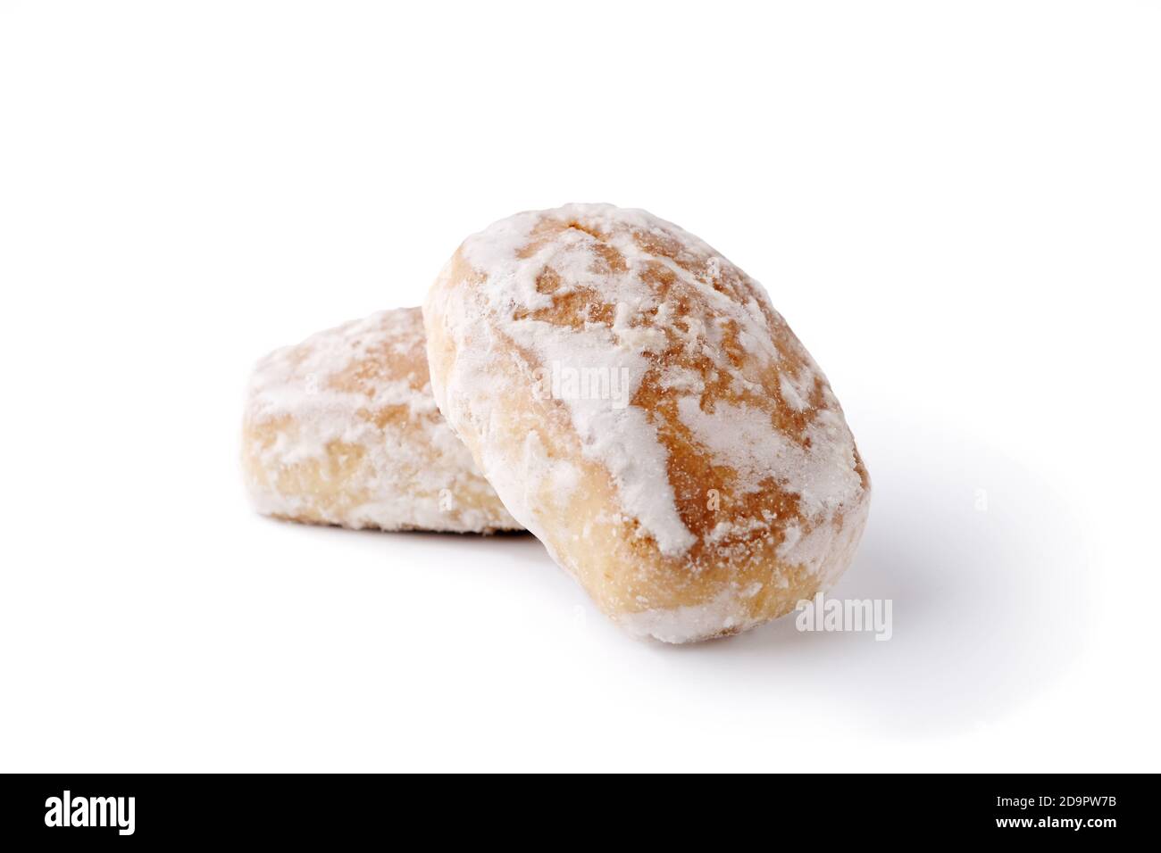Traditional round gingerbread isolated on white. Close up and space for ...