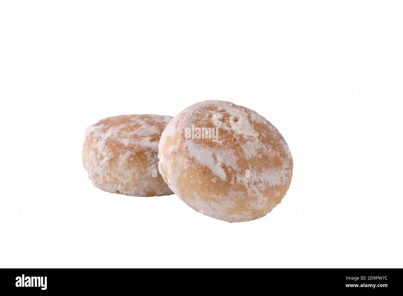 Traditional round gingerbread isolated on white. Close up and space for ...