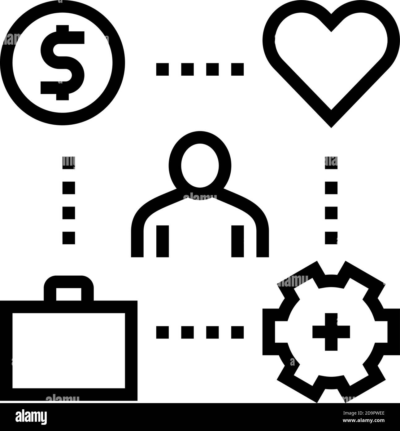 working process, love and pay for work line icon vector illustration ...