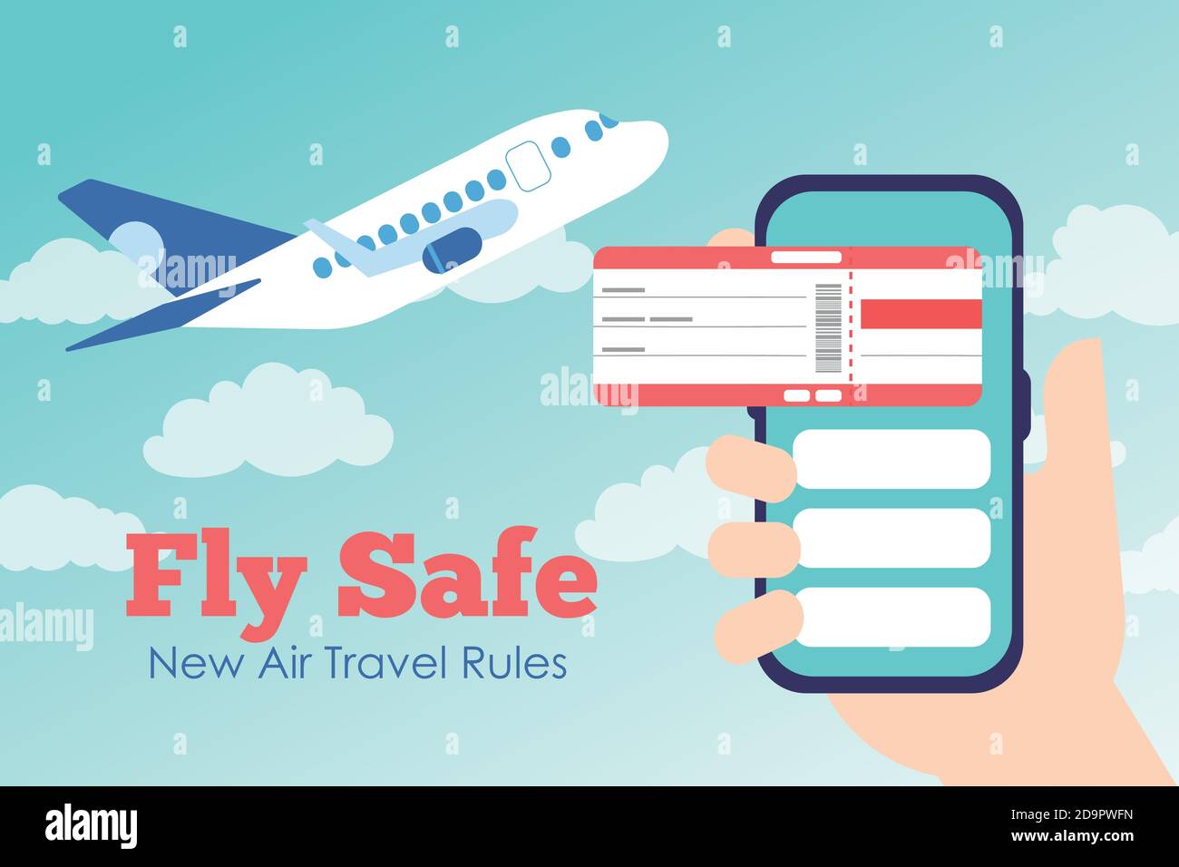 fly safe campaign lettering poster with ticket flight in smartphone and ...