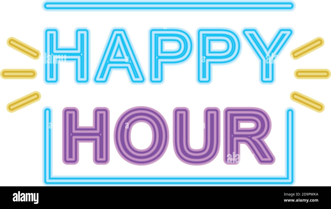 happy hour neon sign over white background, vector illustration Stock ...