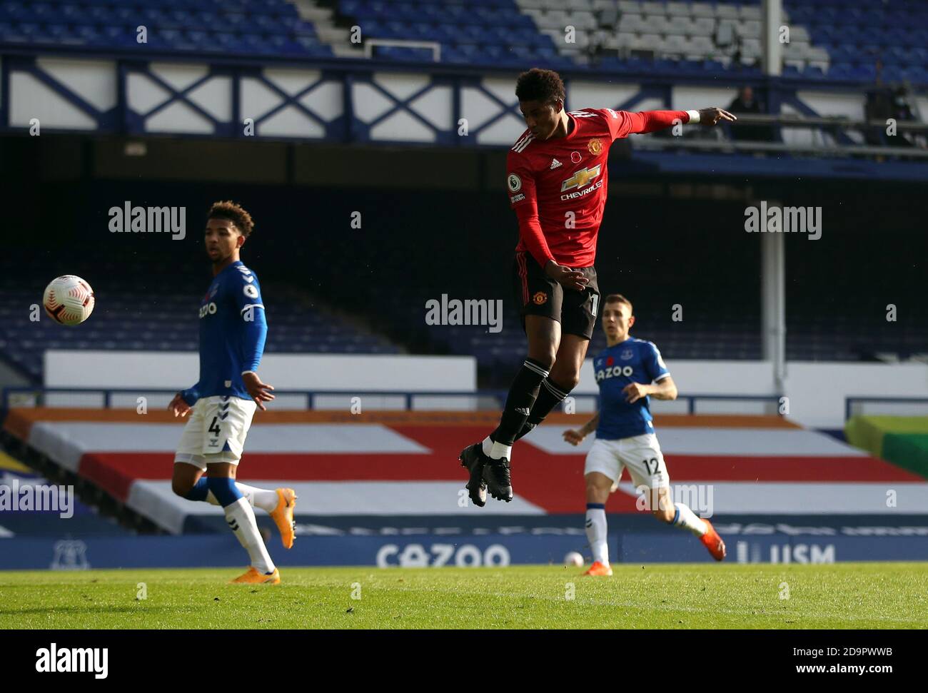 Manchester United's Marcus Rashford watches the cross/shot from team ...