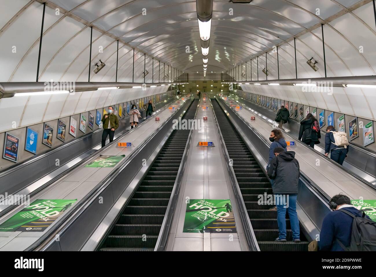 LONDON, ENGLAND - OCTOBER 23, 2020: London Underground escalators at ...
