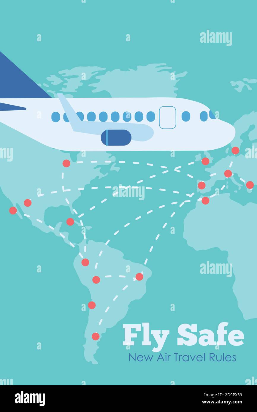 fly safe campaign lettering poster with airplane flying and earth maps ...