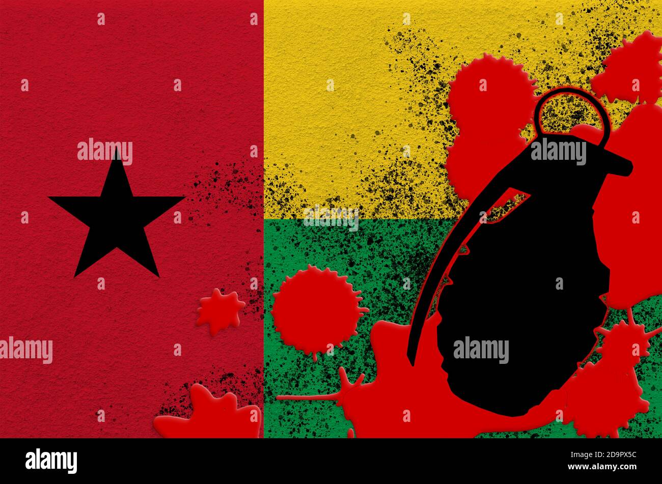 Guinea Bissau flag and MK2 frag grenade in red blood. Concept for ...