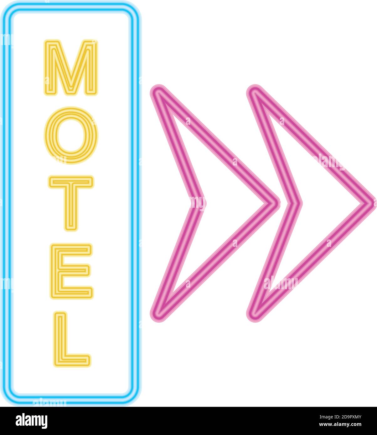 motel neon sign with arrows icon over white background, vector ...