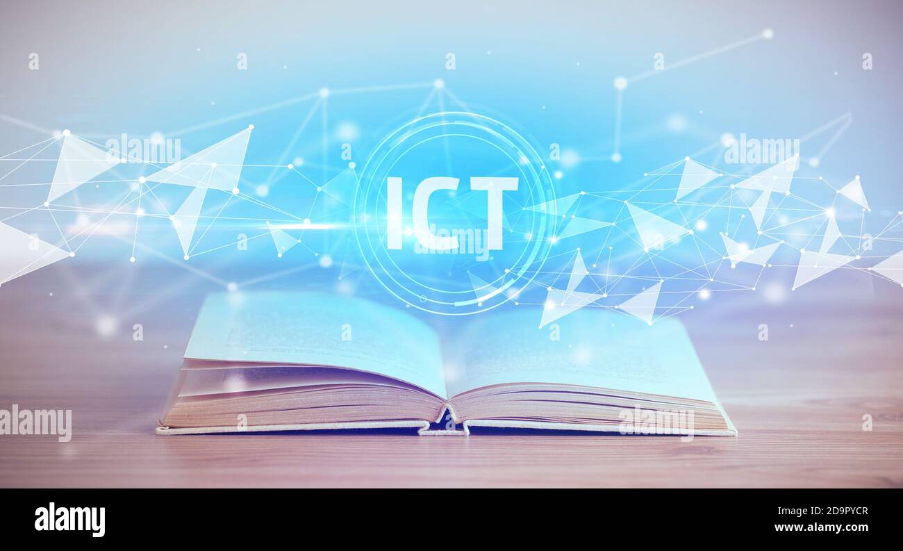 Open book with ICT abbreviation, modern technology concept Stock Photo ...