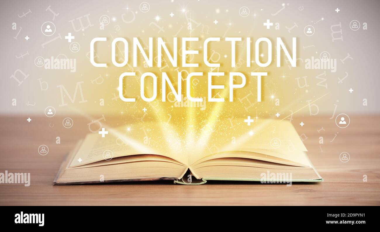 Open book with CONNECTION CONCEPT inscription, social media concept ...