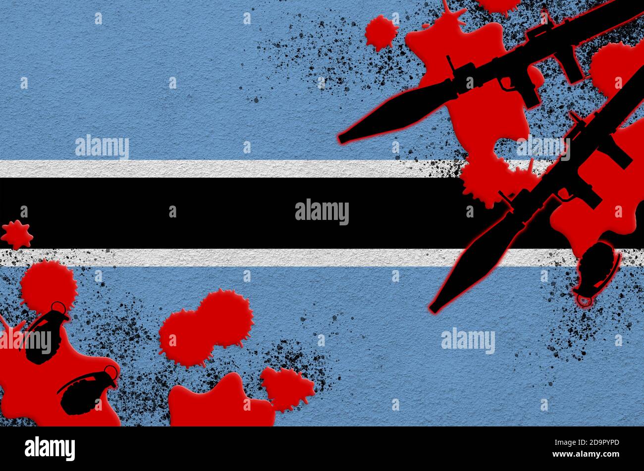 Botswana flag and rocket launchers with grenades in blood. Concept for ...