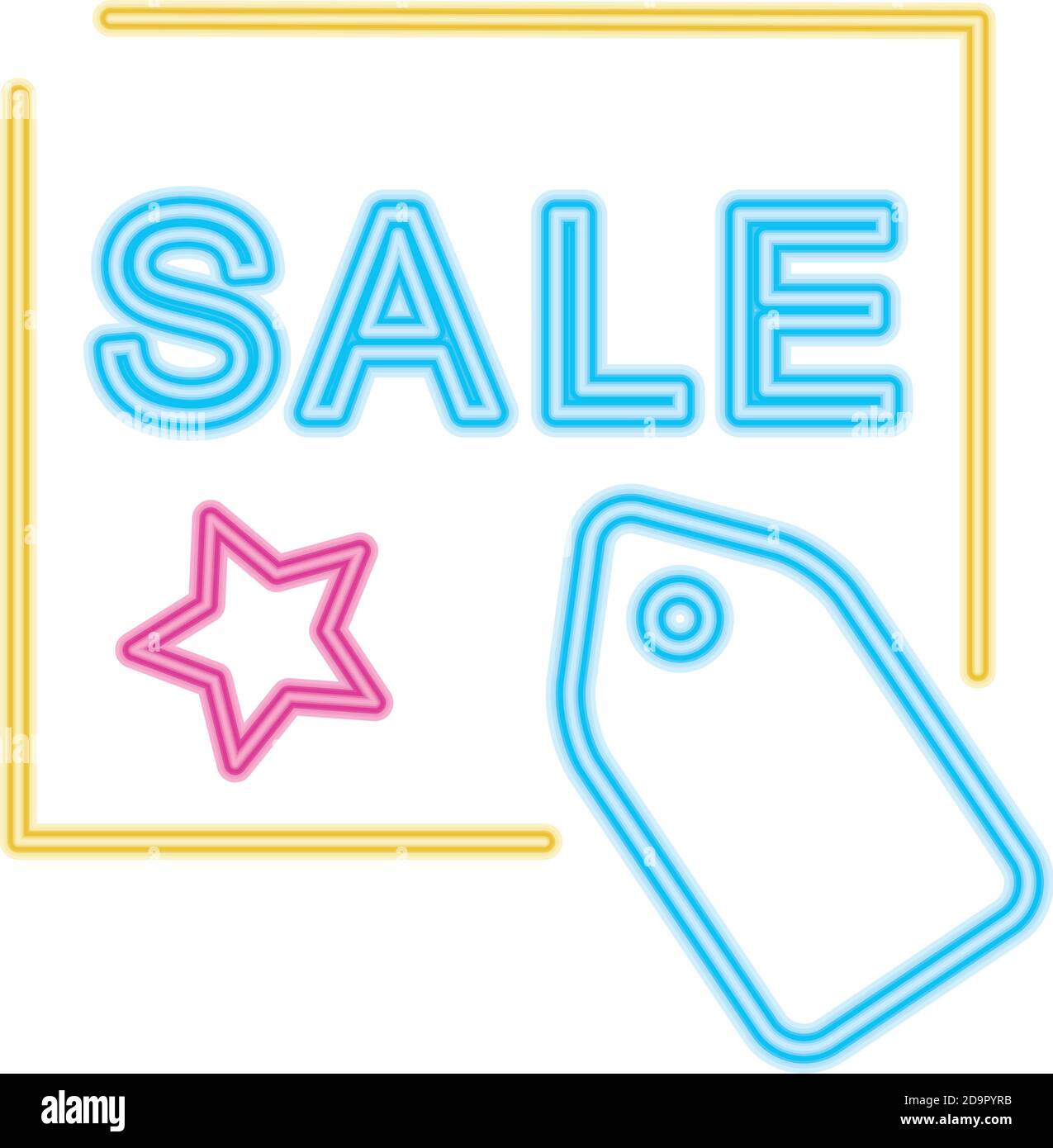 sale neon sign with price tag and star over white background, vector ...