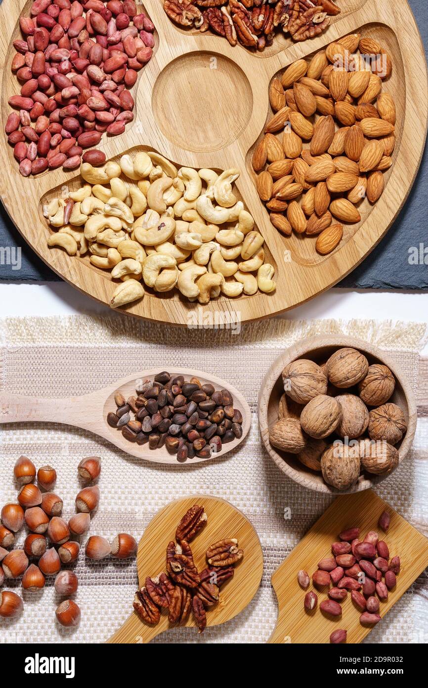 Walnuts, cashew, almond, pecan, hazelnut, peanuts Healthy super food ...