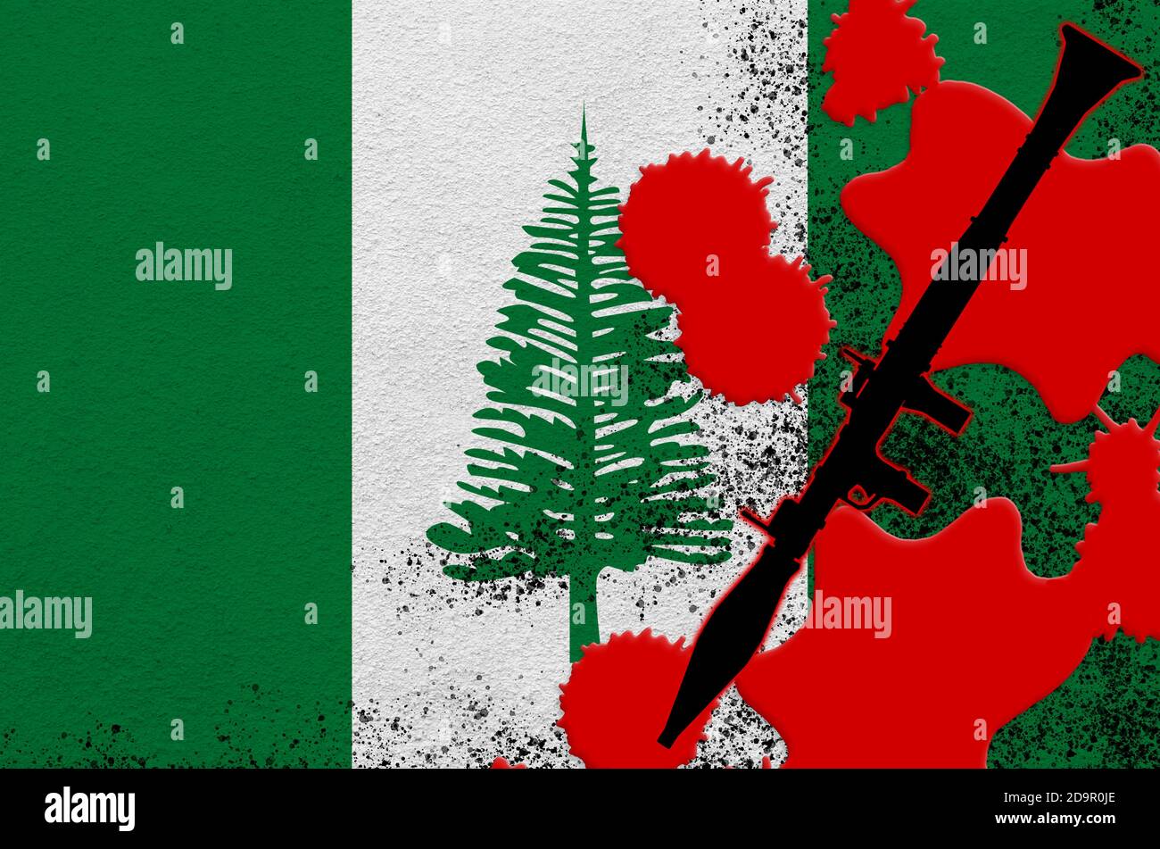 Norfolk island flag and black RPG-7 rocket-propelled grenade launcher ...