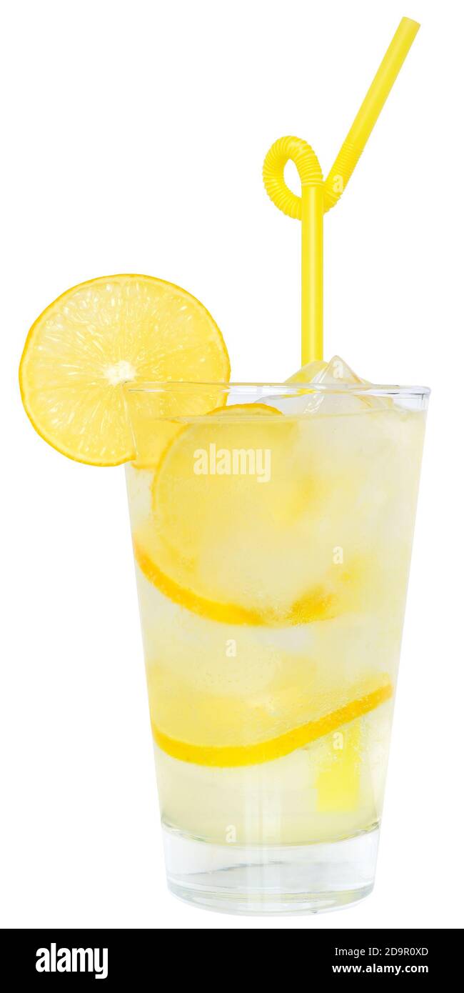 Lemonade with ice cubes on white background Stock Photo - Alamy