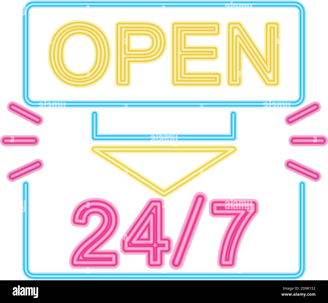 24 7 open neon sign icon over white background, vector illustration ...