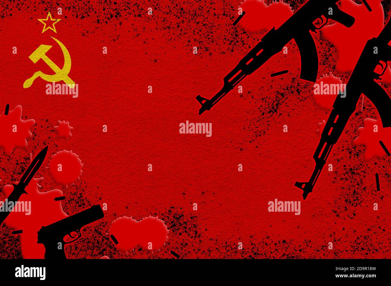 Soviet Union flag and guns in red blood. Concept for terror attack and ...