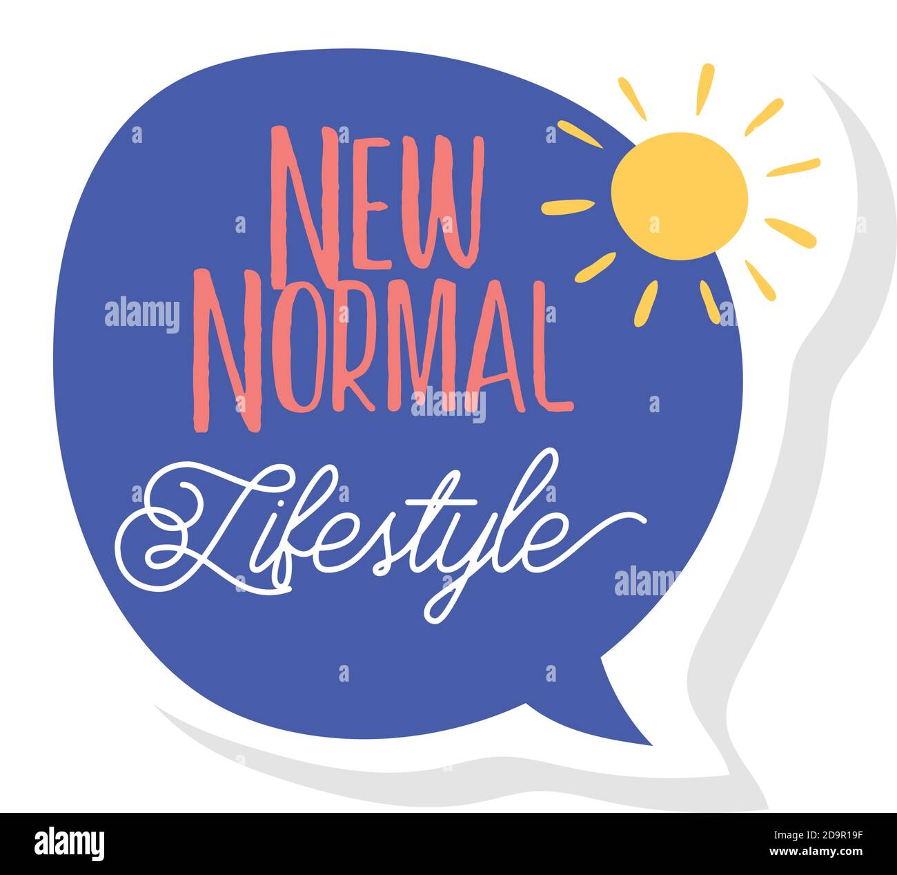 new normal lifestyle lettering campaign with sun and speech bubble ...