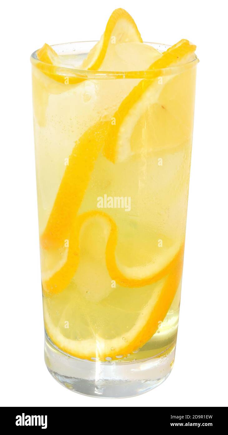 Lemonade with ice cubes on white background Stock Photo - Alamy
