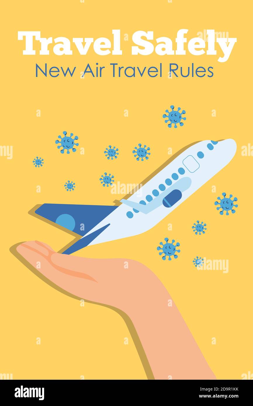 travel safely campaign lettering poster with hand lifting airplane ...