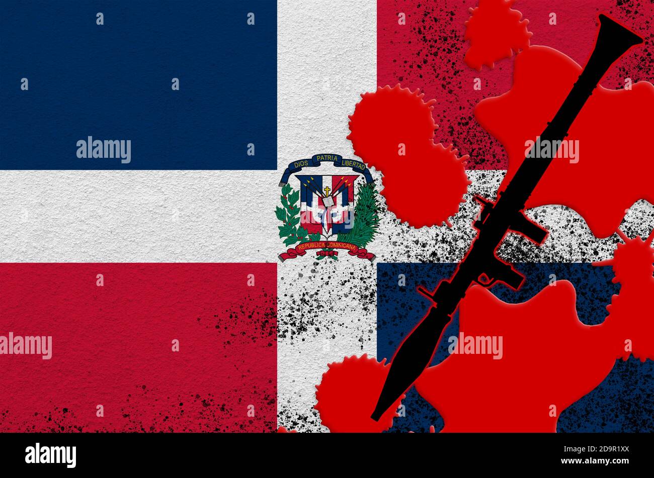Dominican Republic flag and black RPG-7 rocket-propelled grenade ...