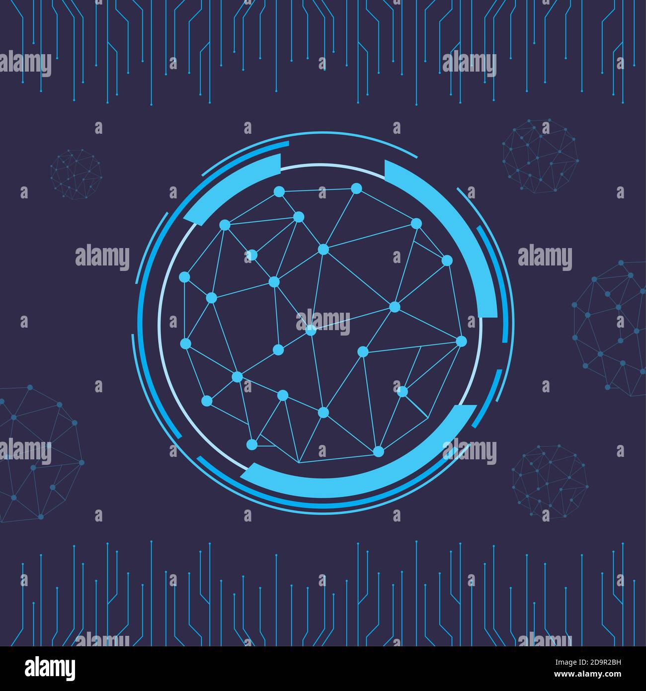 futuristic background blue with molecules technology in circular shape ...