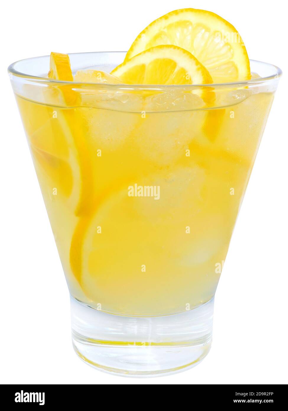 Lemonade with ice cubes on white background Stock Photo - Alamy