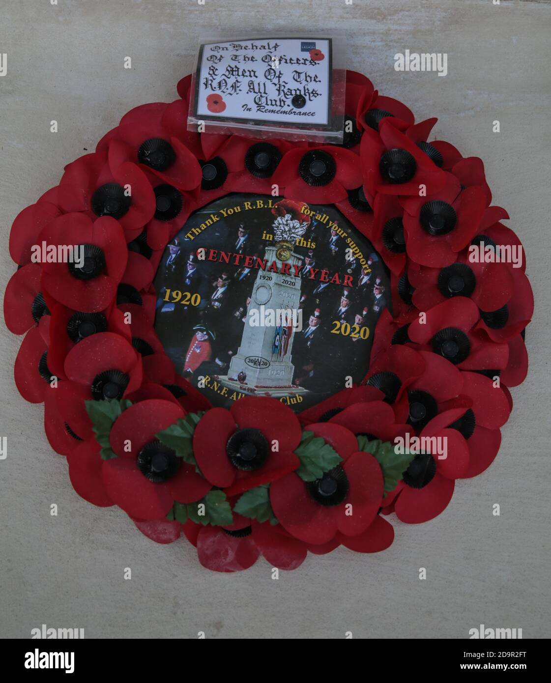 London UK 07 November 2020 Medium Poppy Wreaths left at the Cenotaph ...