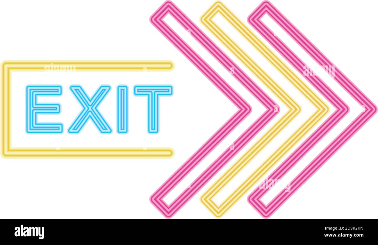 exit neon sign with arrows over white background, vector illustration ...