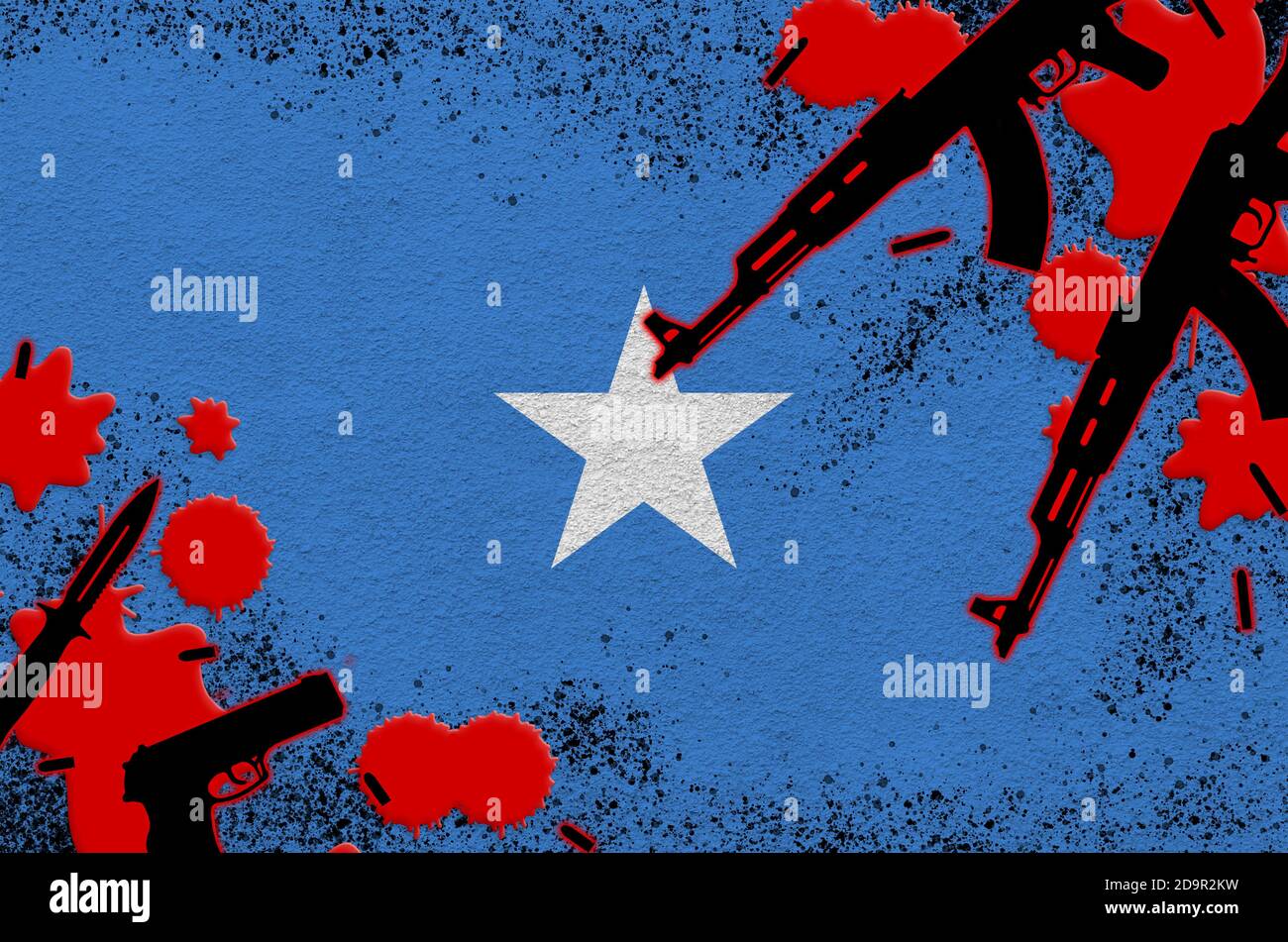 Somalia flag and guns in red blood. Concept for terror attack and ...