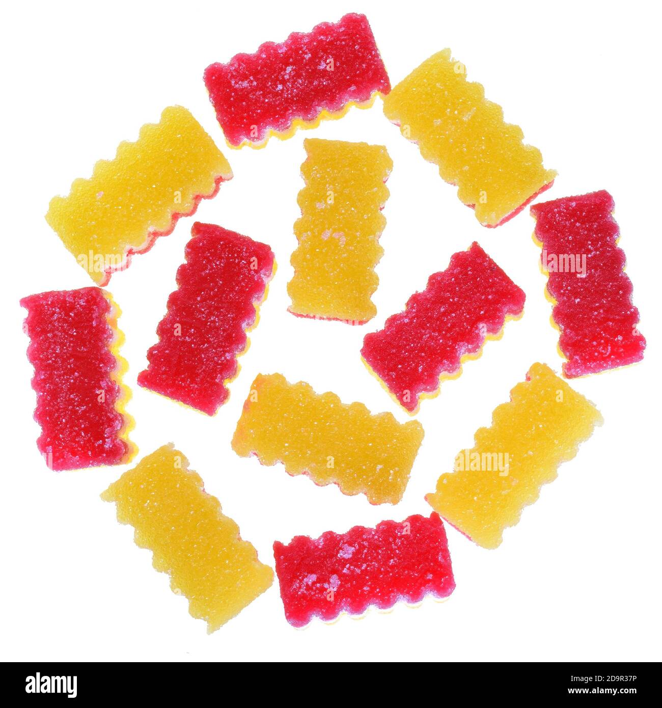 Group multicolored top view candy on a white background Stock Photo - Alamy