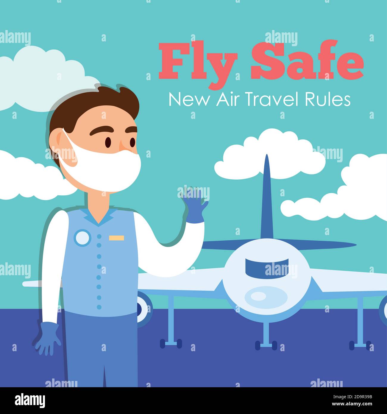 fly safe campaign lettering poster with stewardess and airplane vector ...