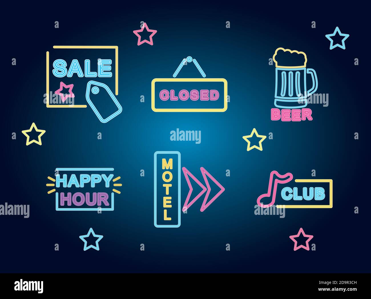 sale and beer neon signs icon set over white background, vector ...