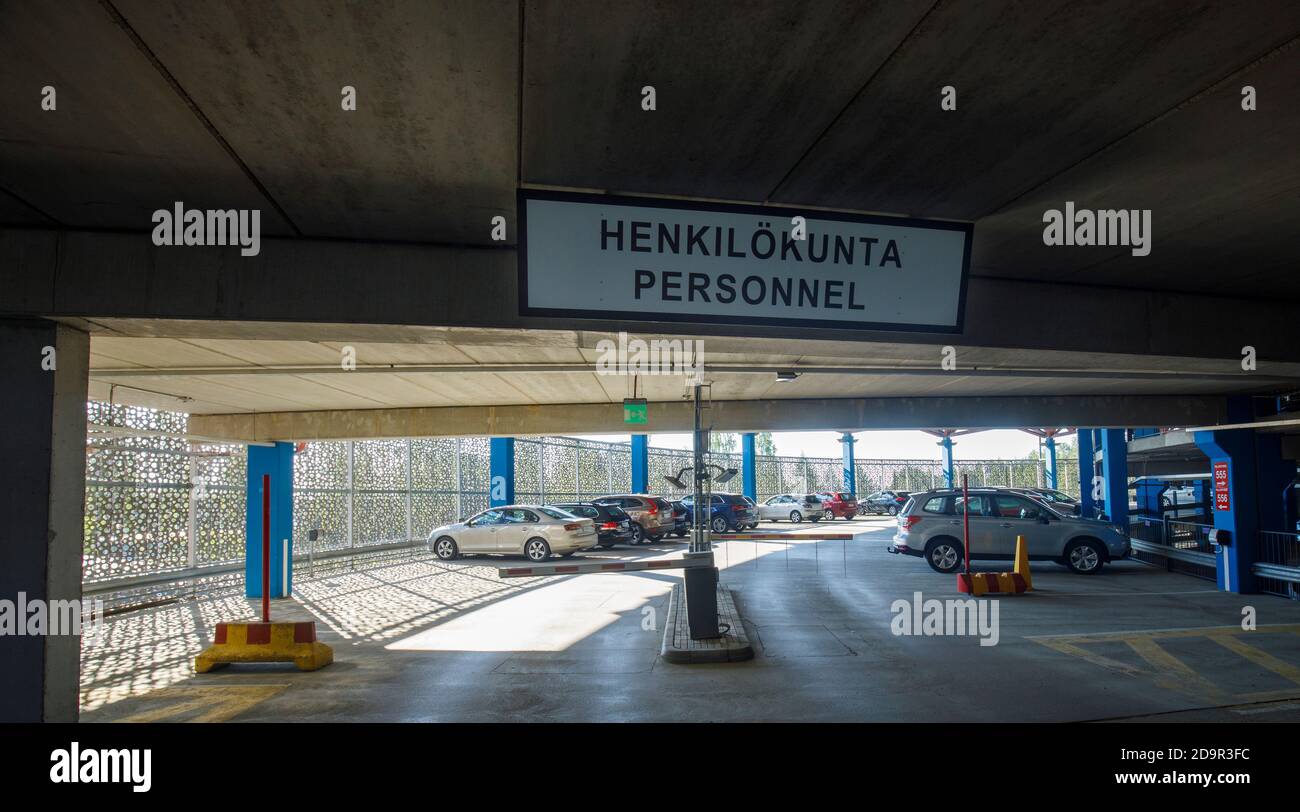 Personnel only parking area and sign inside multi-storey European ...