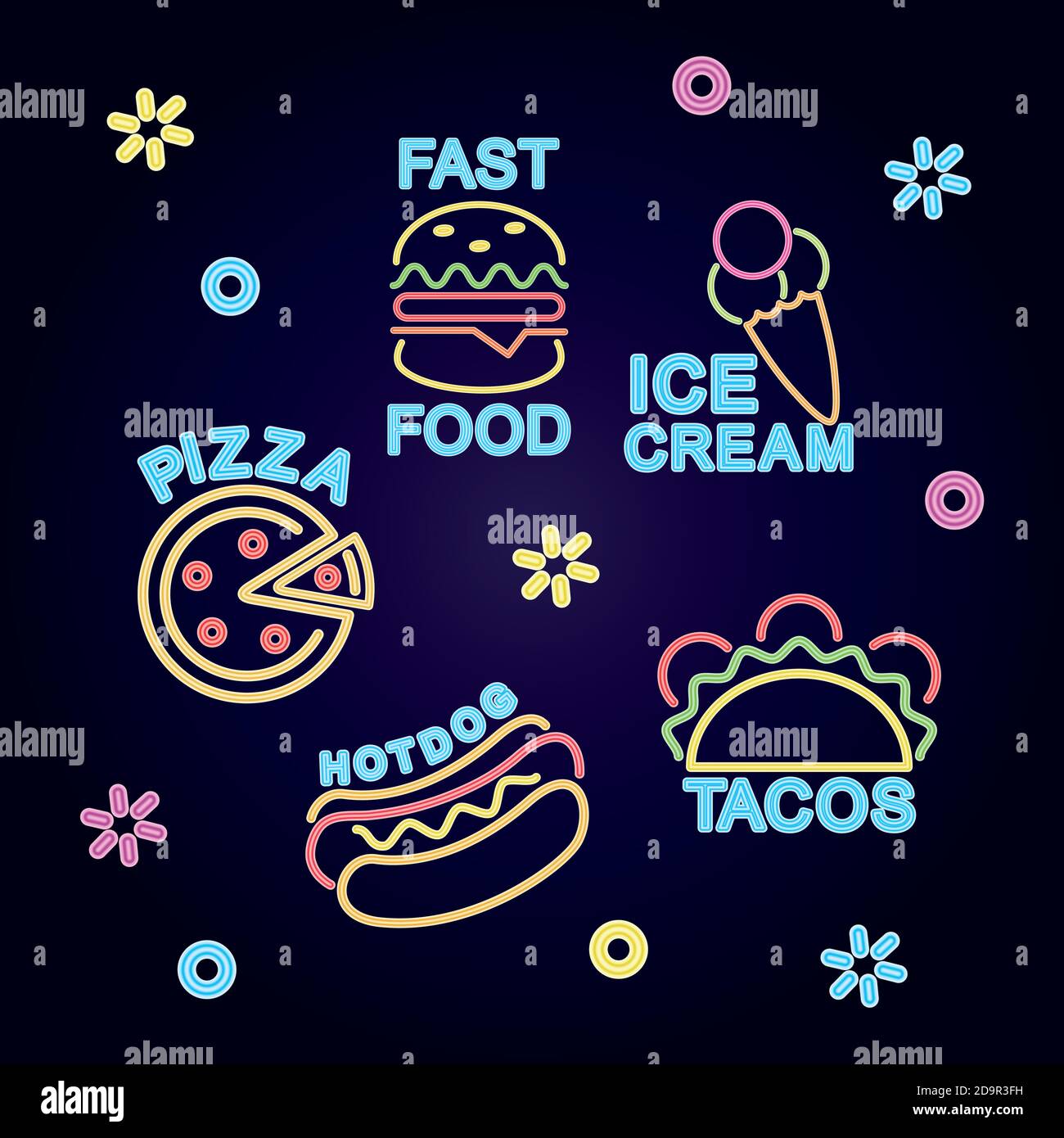 Fast food neon icons hi-res stock photography and images - Alamy