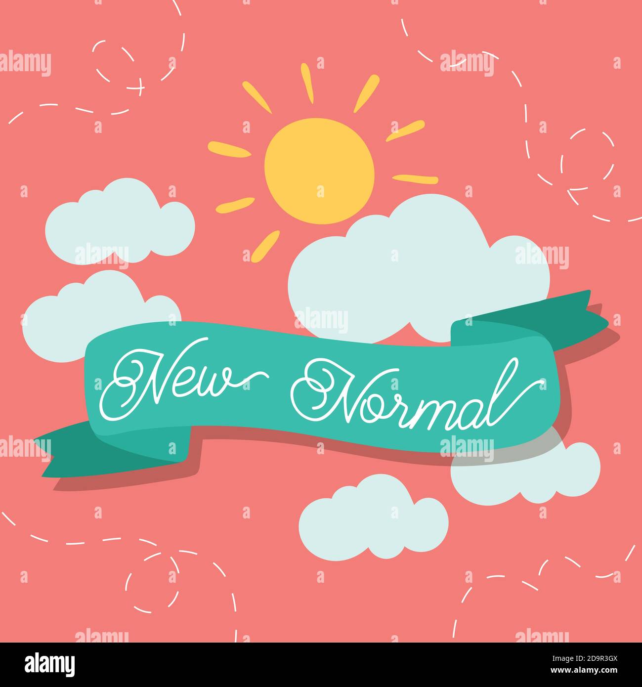 new normal lifestyle lettering campaign with sun and ribbon frame ...