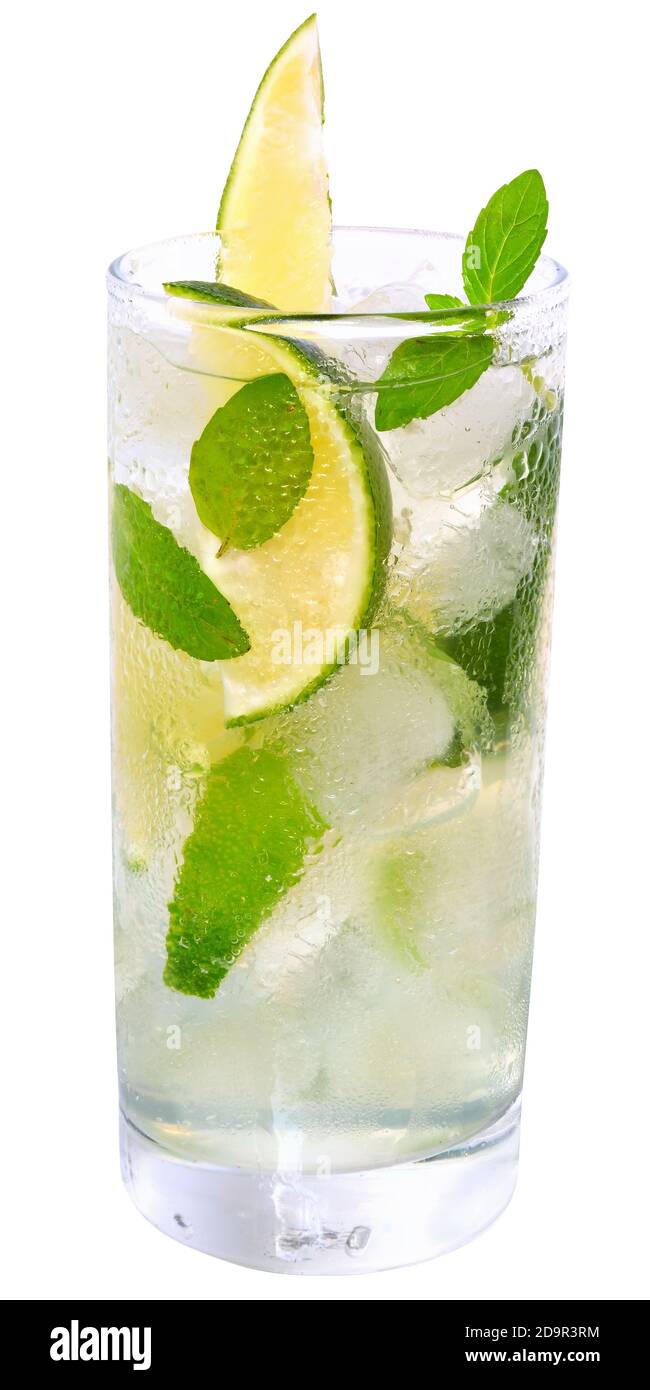 mojito cocktail with lime and leaf mint isolated on white background ...